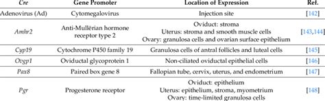 Cre Recombinase Promoters And Site Of Effects Download Table