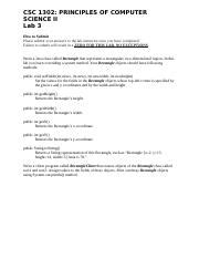 CS 1302 Lab 3 Docx CSC 1302 PRINCIPLES OF COMPUTER SCIENCE II Lab 3 How To Submit Please