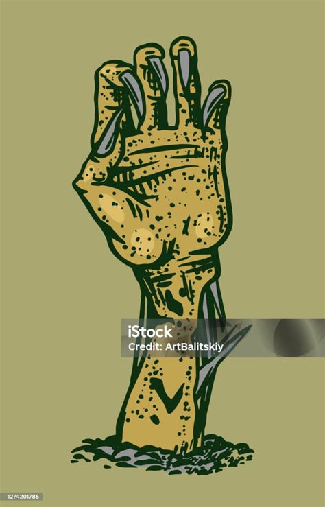 죽은 자의 손 할로윈 기어 다니는 좀비 개념 그려진 낙서 스케치 문신 이나 티셔츠에 대 한 신비한 벡터 그림 새긴 이미지에 대한 스톡 벡터 아트 및 기타 이미지 Istock