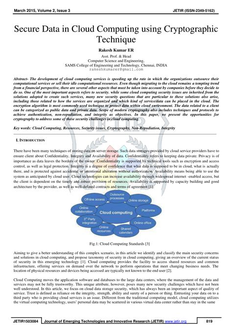 Pdf Secure Data In Cloud Computing Using Cryptographic Technique
