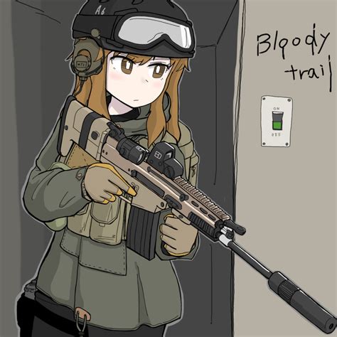 Safebooru 1girl Ammunition Pouch Assault Rifle Black Headwear Black