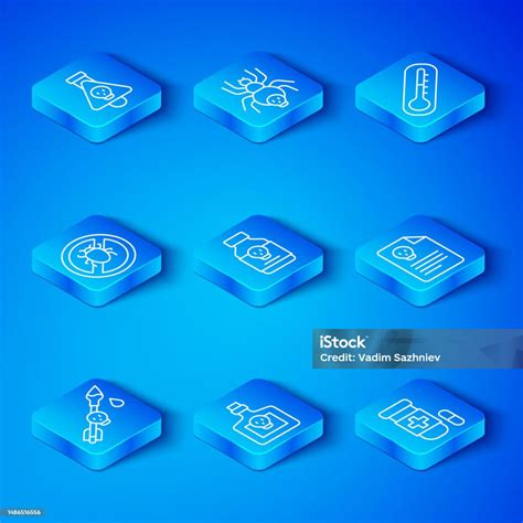 화살표에 선 독 독이 든 알약 물약이 든 병 방사선 경고 문서 온도계 콜로라도 딱정벌레 중지 및 해독제 아이콘을 설정합니다 벡터