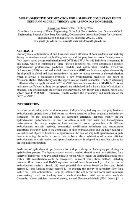 pdf multi objective optimization for a surface combatant using