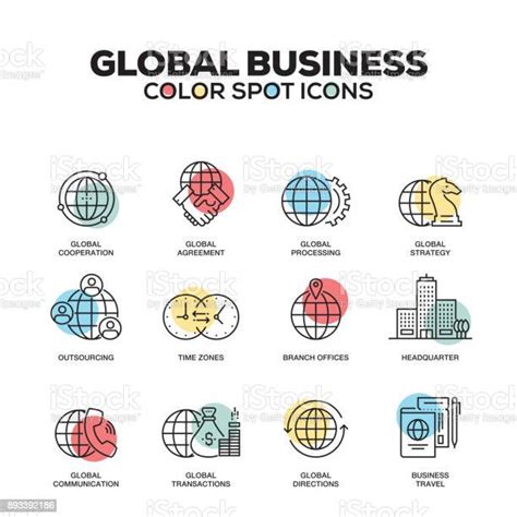 글로벌 비즈니스 아이콘입니다 벡터 라인 아이콘을 설정합니다 프리미엄 품질입니다 현대 개요 상징 그리고 Pictograms입니다 글로벌 비즈니스에 대한 스톡 벡터 아트 및