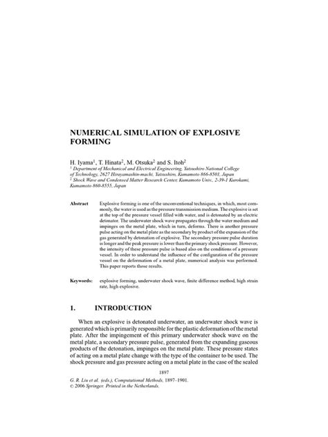 Numerical Simulation Of Explosive Forming Pdf Waves Shock Wave