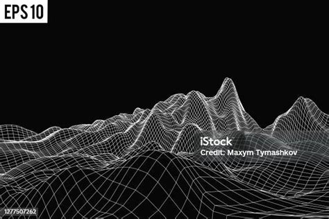 3d 공상 과학 복고풍 연결 배경 와이어프레임 지형 블록 체인 및 암호화 통화 기술 배경 디지털 환경 Hud 요소 빅 데이터와 인공 지능 3차원 형태에 대한 스톡 벡터 아트