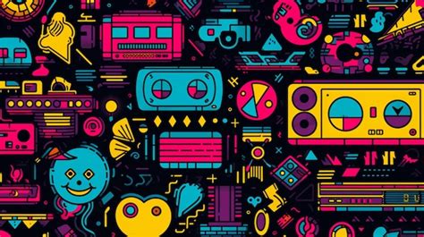 Premium Vector 80s Pattern 2d Cartoon Background