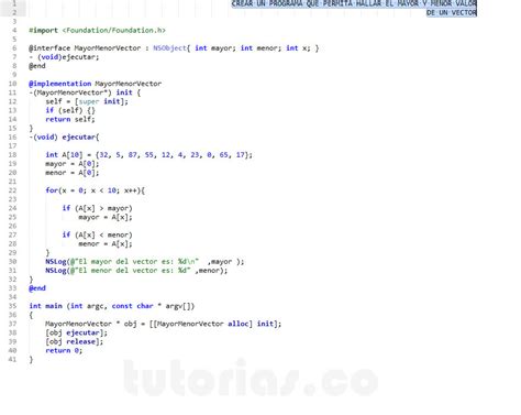 POO Arrays Objective C Hallar El Mayor Y Menor Valor De Un Vector Tutorias Co