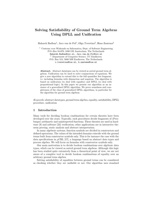 Pdf Solving Satisfiability Of Ground Term Algebras Using Dpll And Unification