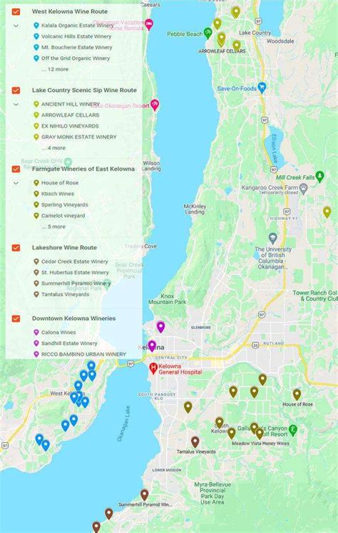 Kelowna Wine Routes Map Five Regions Red Dog Wine Tours