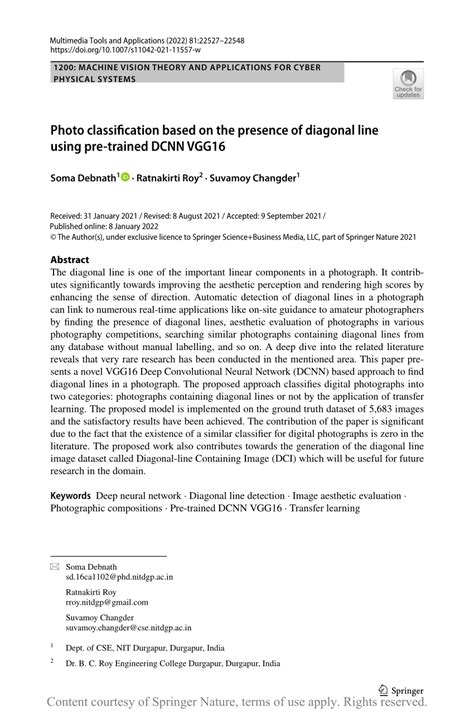 Photo Classification Based On The Presence Of Diagonal Line Using Pre Trained Dcnn Vgg16