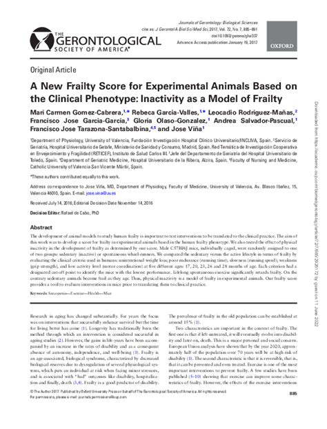 Pdf A New Frailty Score For Experimental Animals Based On The