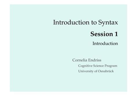 Introduction To Syntax Session 1