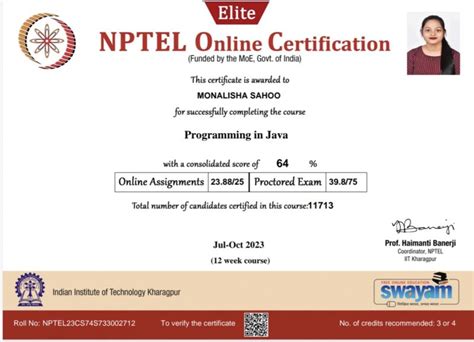 Monalisha Sahoo On Linkedin Nptel Java Certification