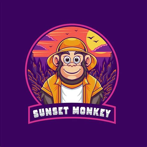 Premium Vector Sunset Monkey Cartoon Logo