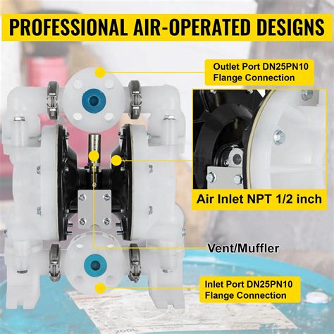 Vevor Air Operated Double Diaphragm Pump 1 Inch Inletoutlet 30gpm