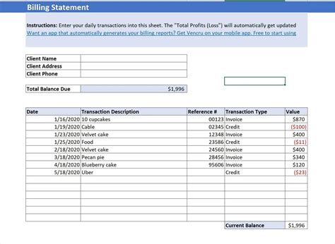 Free Billing Statement Templates Vencru