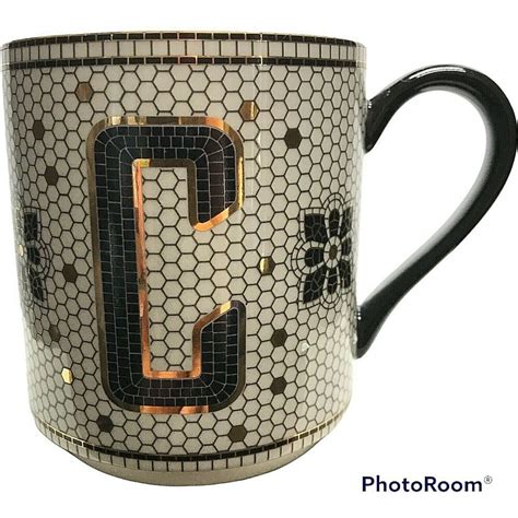 Anthropologie Tiled Margot Mug Cup Letter C Coffee Monogram Tile Bistro