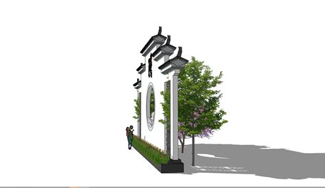 带樱花简约马头墙设计su模型 建筑外墙 土木在线