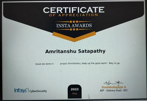 Amritanshu Satapathy On Linkedin Rewardsandrecognition Awards2023 Appreciation Infosys