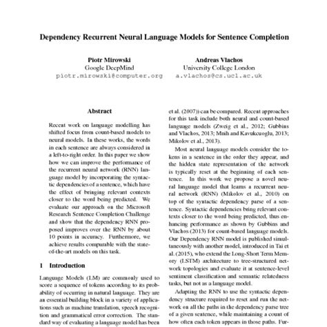 Dependency Recurrent Neural Language Models For Sentence Completion Acl Anthology