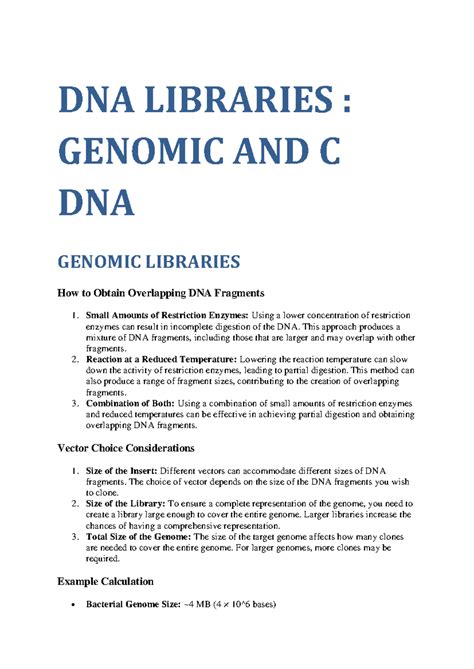 Dna Libraries Dna Libraries Genomic And C Dna Genomic Libraries How To Obtain Overlapping