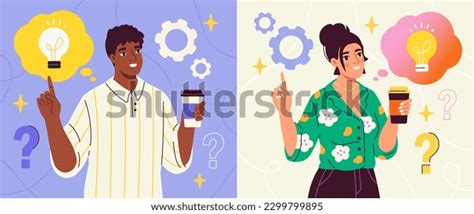 Brainstorming Ideas Set Man Woman Generate Stock Vector Royalty Free 2299799895 Shutterstock
