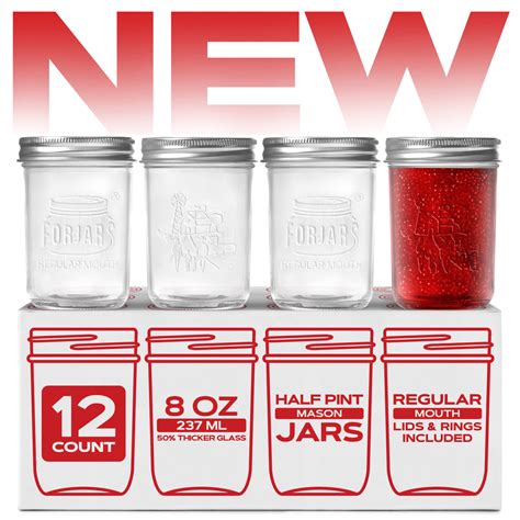 Premium Mason Jars 8 Oz 12 Pack Regular Mouth Glass Canning Jars
