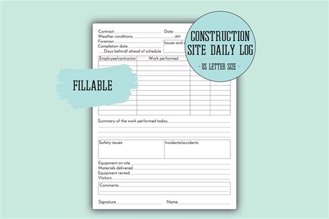 Editable Construction Site Log Job Site Project Management Report Foreman Log Construction