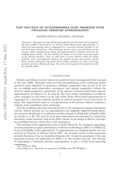 Pdf Fast Solution Of Incompressible Flow Problems With Two Level Pressure Approximation