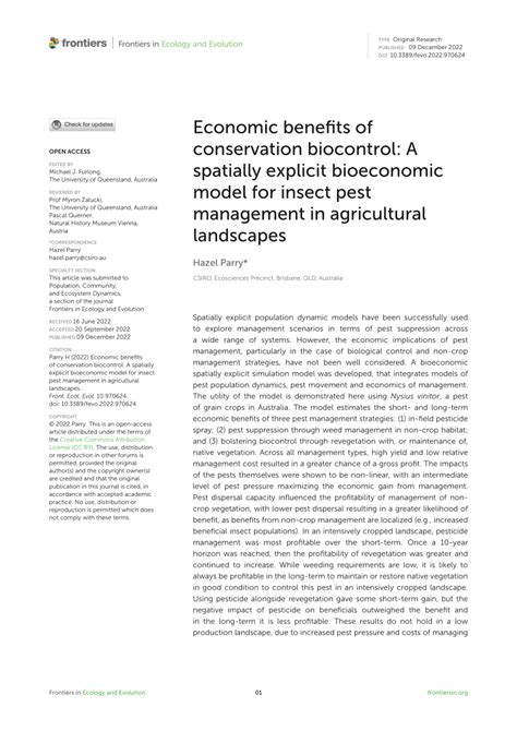 Pdf Economic Benefits Of Conservation Biocontrol A Spatially