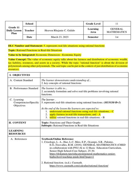 Galido Final Lesson Plan With Values Integration Pdf