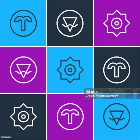 세트 라인 양자리 조디악 떨어지는 별과 지구 요소 아이콘 벡터 고풍스런에 대한 스톡 벡터 아트 및 기타 이미지 고풍스런 드로잉 등고선 Istock