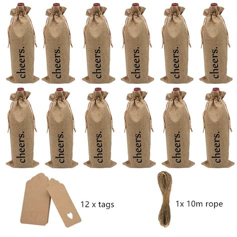 Badu Bg 12 бр Чанта за покриване на бутилка вино Калъфи за бутилки с шнур за многократна