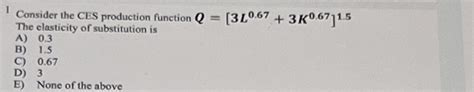 Solved 1 ﻿consider The Ces Production Function