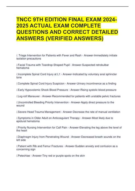 Tncc 9th Edition Final Exam Actual Exam Complete Questions And Correct Detailed Answers