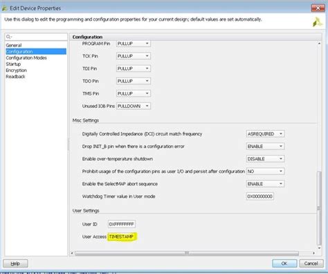 Setproperty Bitstreamconfigusraccess Timestamp Currentdesign