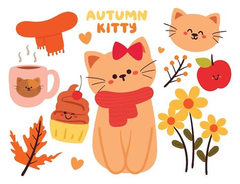 Premium Vector Cartoon Set Of Fall Autumn Vibes Sticker Set Hand