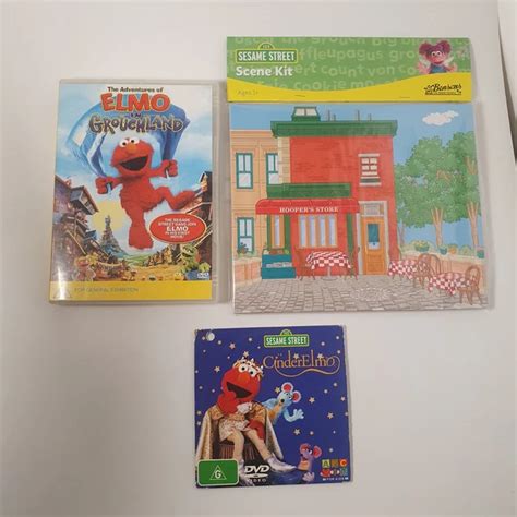 Elmo Sesame Street Bundle 2x Dvds And Scene Kit Elmo In Grouchland