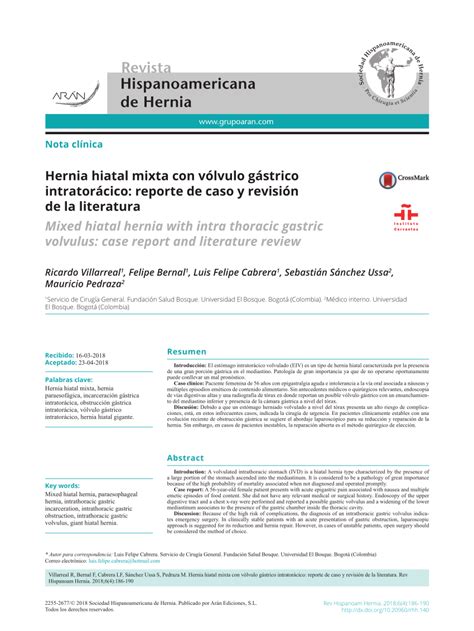 Pdf Mixed Hiatal Hernia With Intra Thoracic Gastric Volvulus Case Report And Literature Review