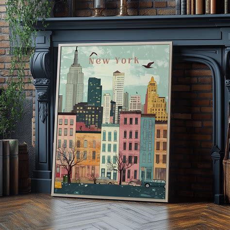 New York City Travel Poster Retro Manhattan Wall Art New York Print