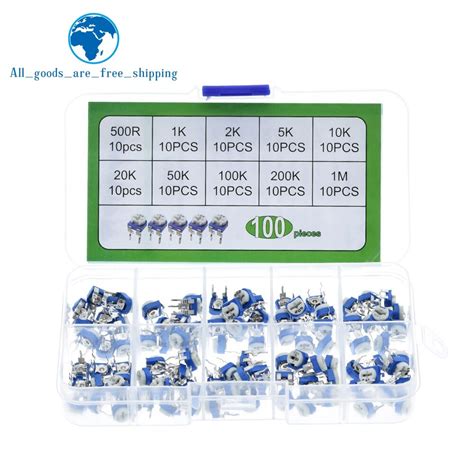 100pcs Box Rm065 Carbon Film Horizontal Trimpot Potentiometer Assortment Kit 10 Values Variable