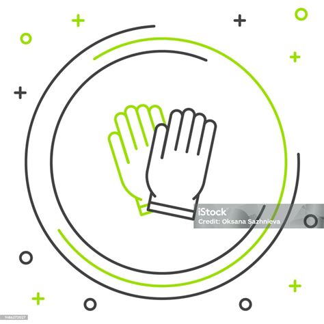 검은색과 초록색 선 정원 장갑 아이콘은 흰색 배경에 분리되어 있습니다 고무 건틀릿 사인 농업 손 보호 장갑 안전 다채로운 개요 개념입니다 벡터 일러스트레이션 가죽에 대한