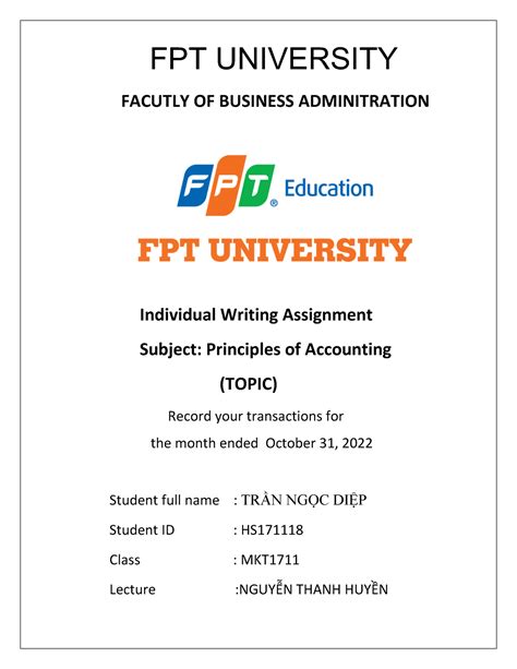 Individual Assignment 1 FPT UNIVERSITY FACUTLY OF BUSINESS