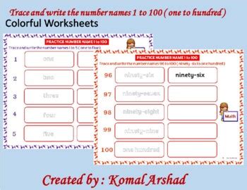 Trace And Write The Number Names 1 To 100 One To One Hundred