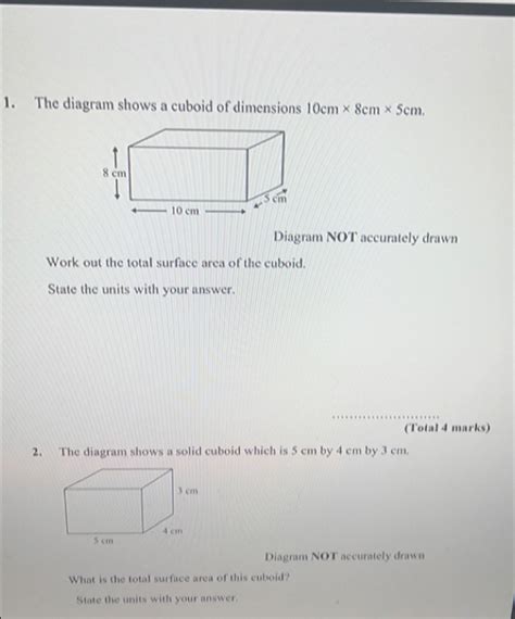 Solved The Diagram Shows A Cuboid Of Dimensions 10cm 8cm 5 Cm Diagram Not Accurately Drawn