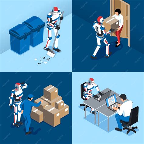 Premium Vector Robots Isometric Cartoon Mini Composition Set