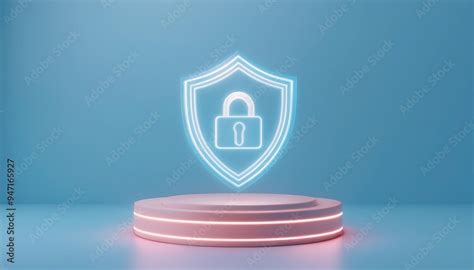 Glowing Shield Icon With Lock On A Pedestal Representing Cybersecurity