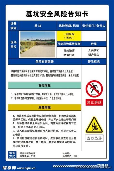 基坑安全风险告知卡设计图展板模板广告设计设计图库昵图网