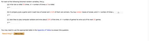 Solved For Each Of The Following Binomial Random Variables
